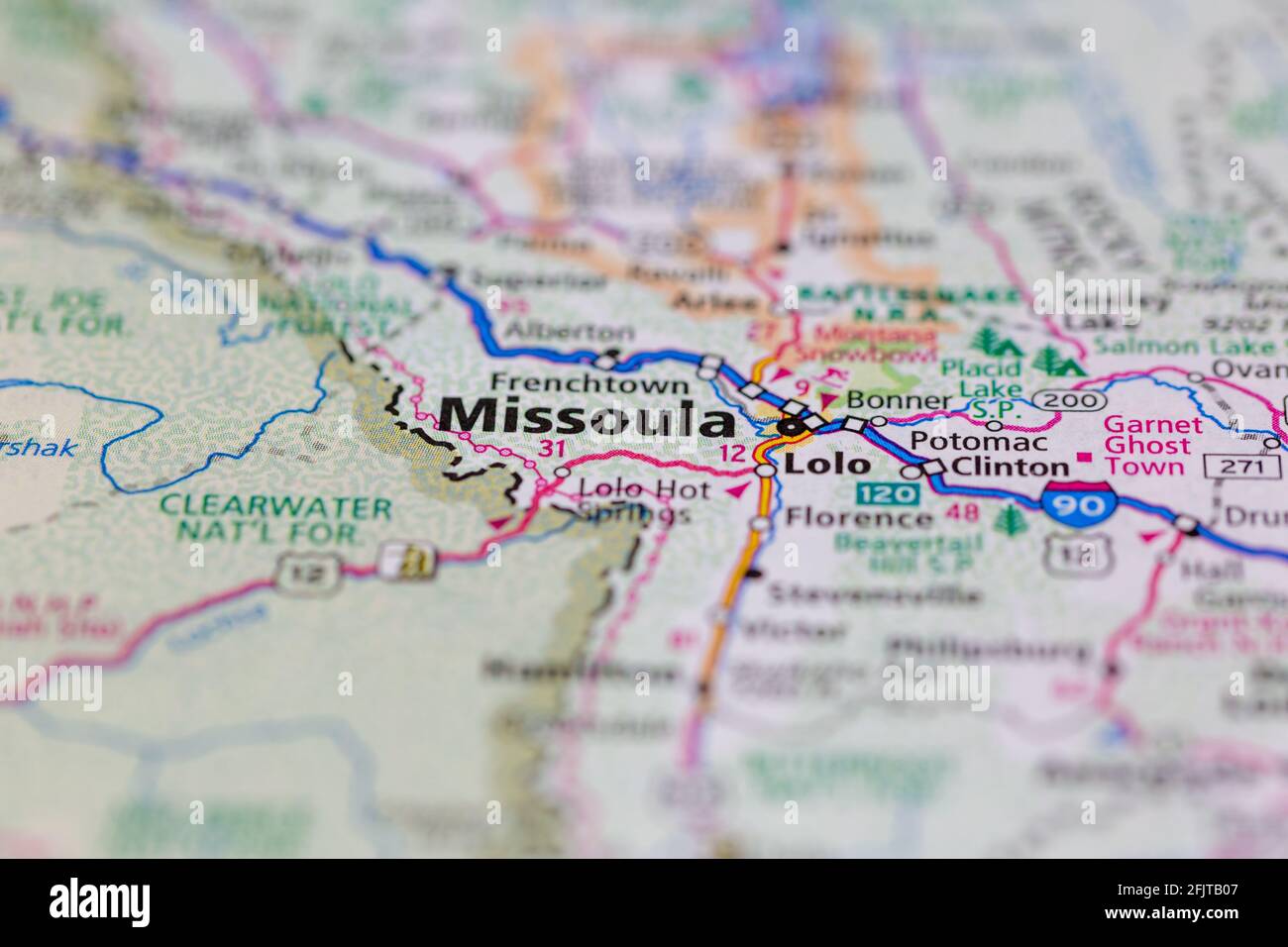 Missoula USA and surrounding areas Shown on a road map or Geography map ...
