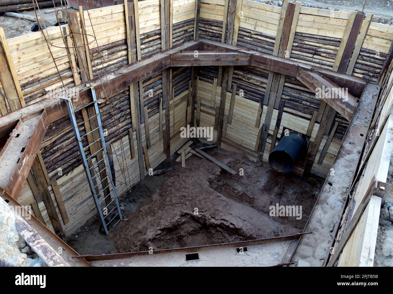 Construction of a storm sewer collector. Underground urban sewage ...