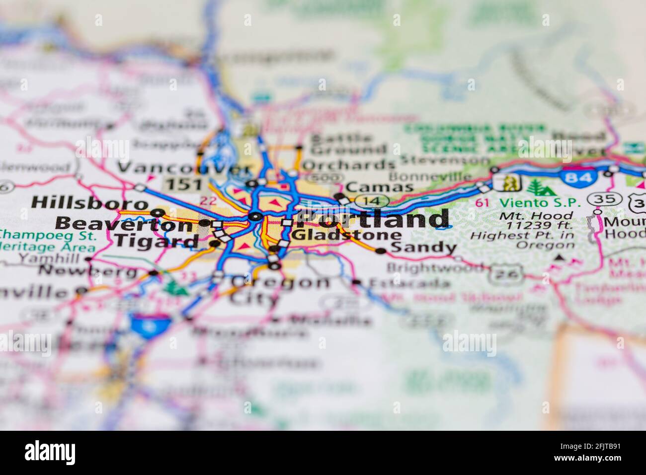 Portland washington USA and surrounding areas Shown on a road map or ...