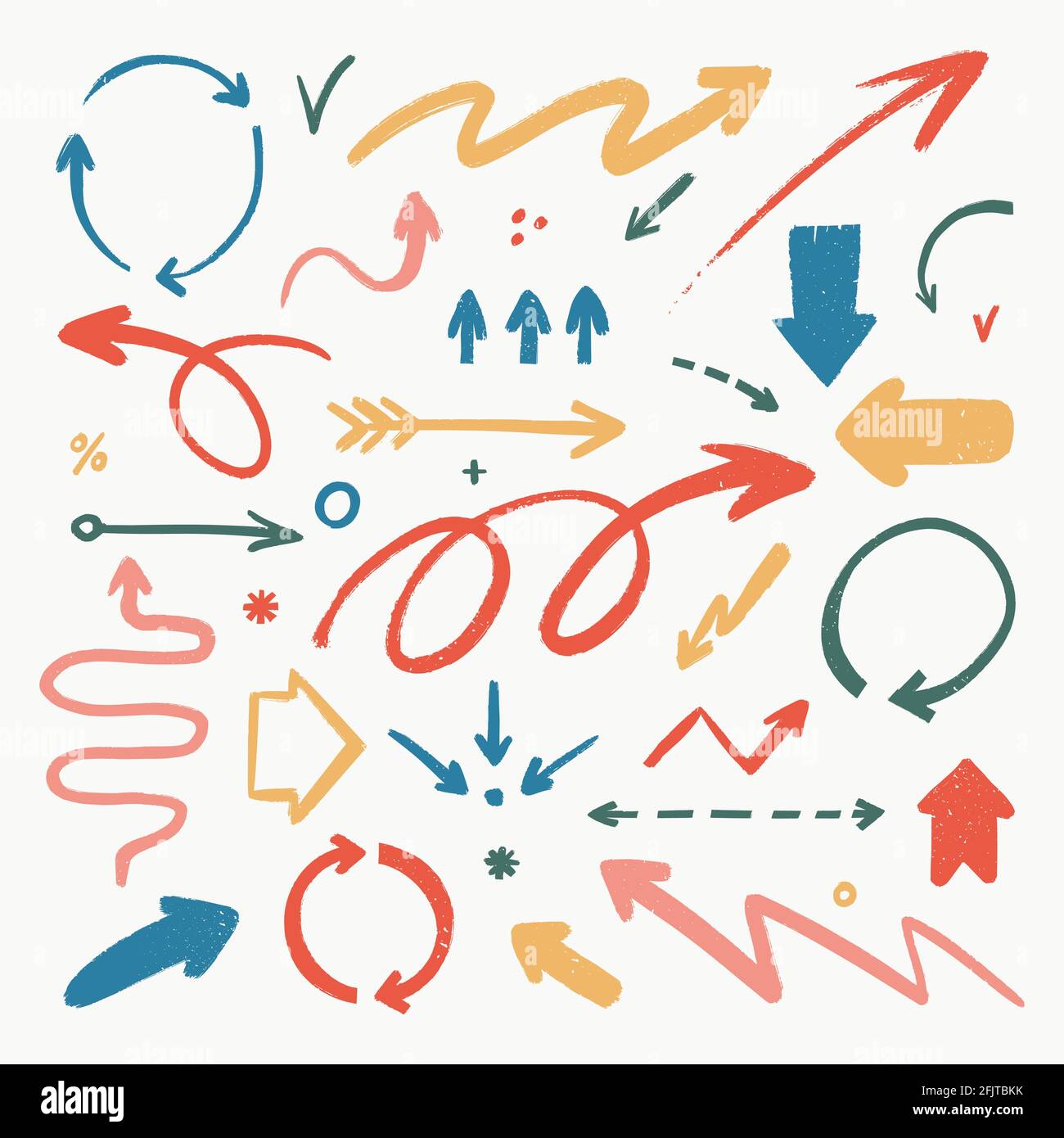 Abstract arrow icons set. Various doodle arrows in different shapes ...