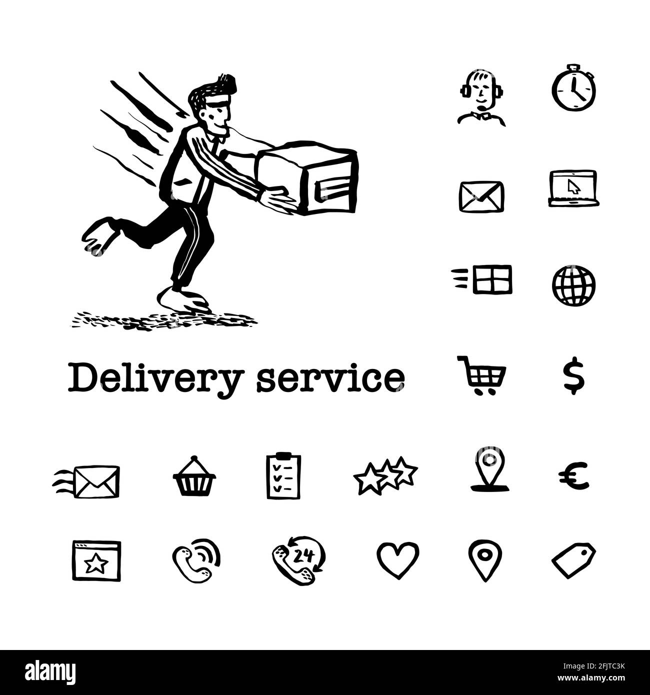 Courier service concept. Web banner with Delivery guy handing a box and ...