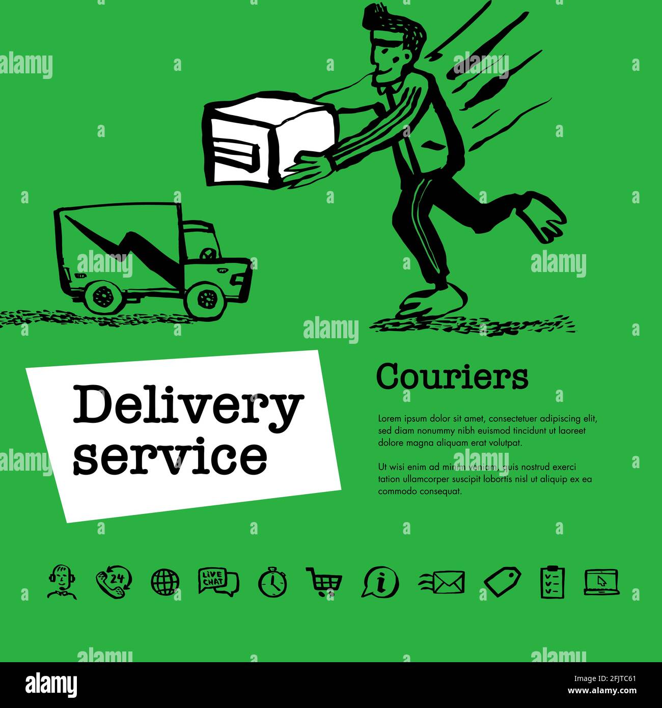 Delivery service concept. Web banner with Delivery guy handing a box on ...
