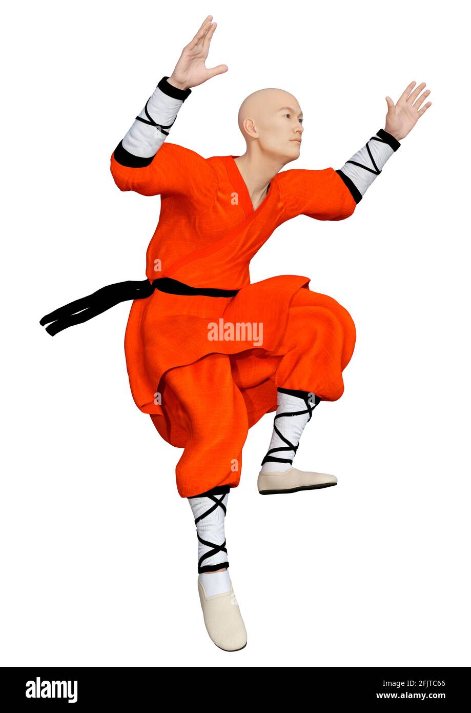 3D rendering of a shaolin monk exercising isolated on white background ...