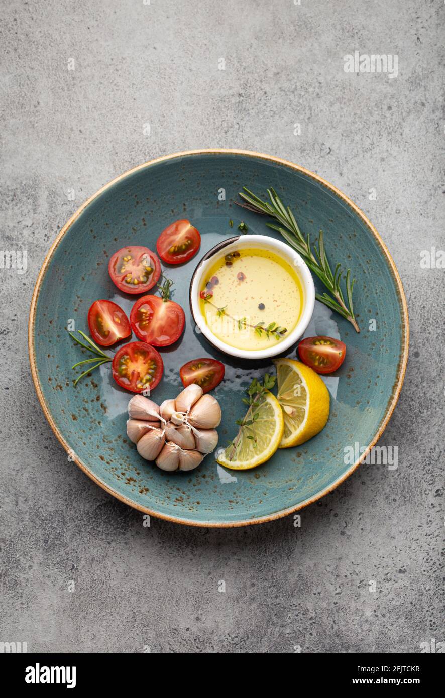 Food cooking healthy ingredients on plate from above Stock Photo - Alamy