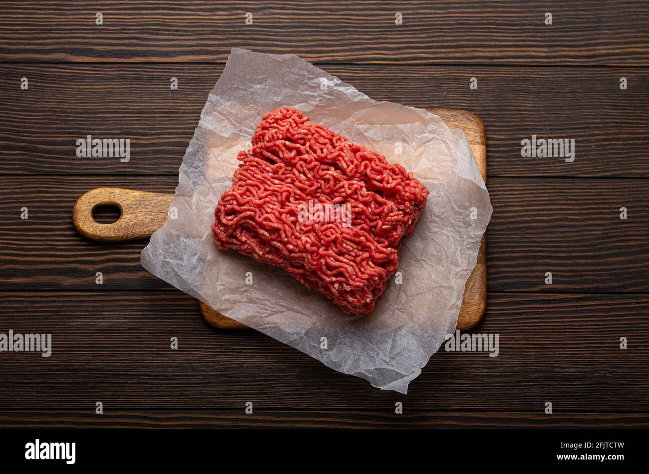 Raw minced meat for catalog from above Stock Photo - Alamy