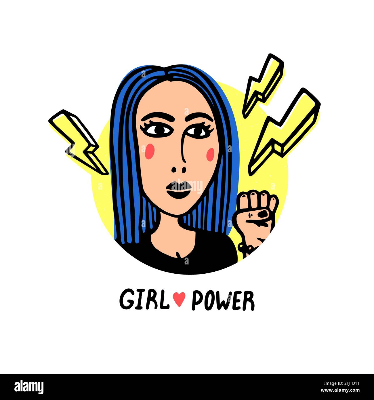 Girl power movement. Doodle style Girl portraits and feminist slogan ...