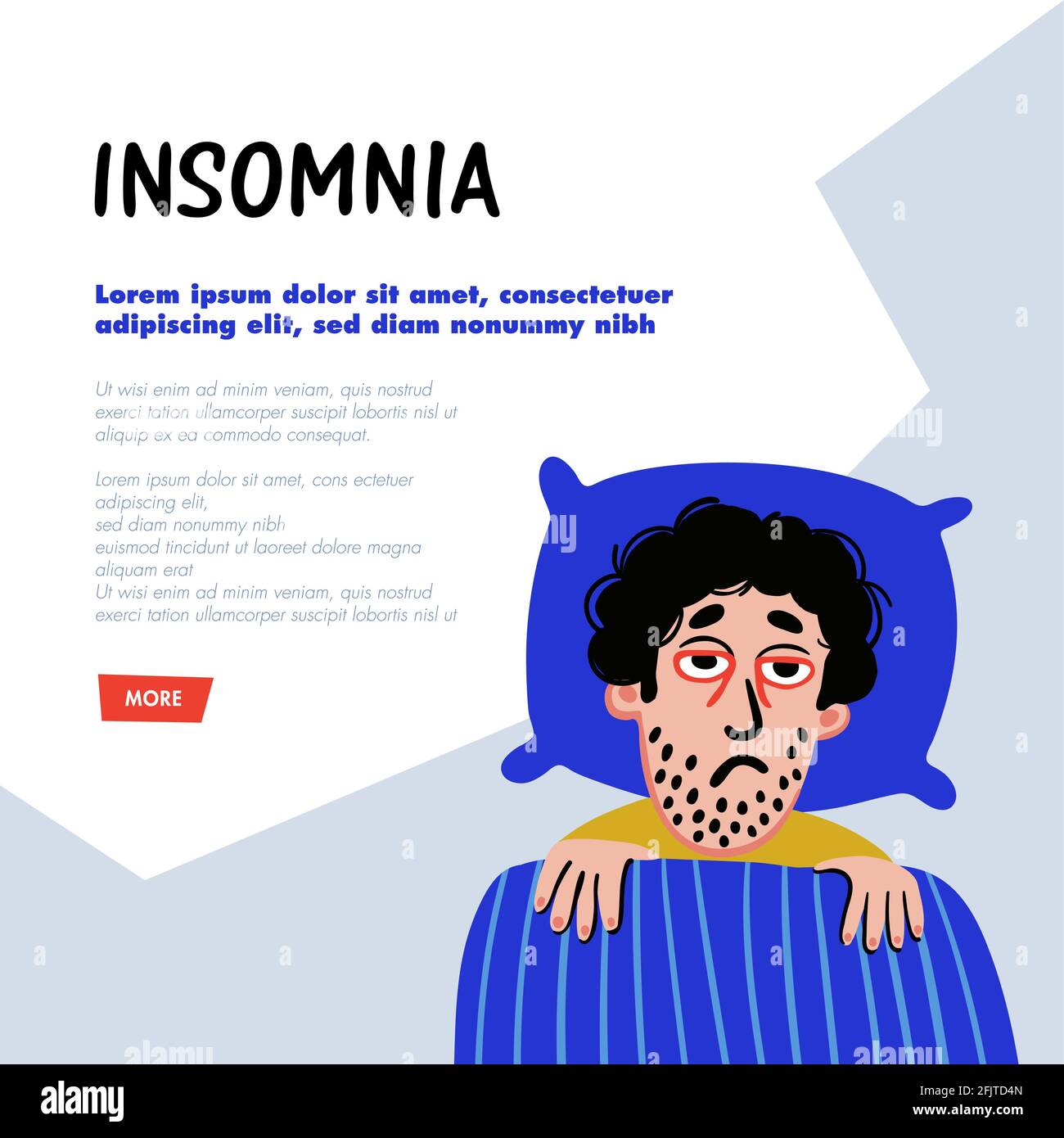 Psychology Sleep Disorder Man Character With Insomnia In Bed