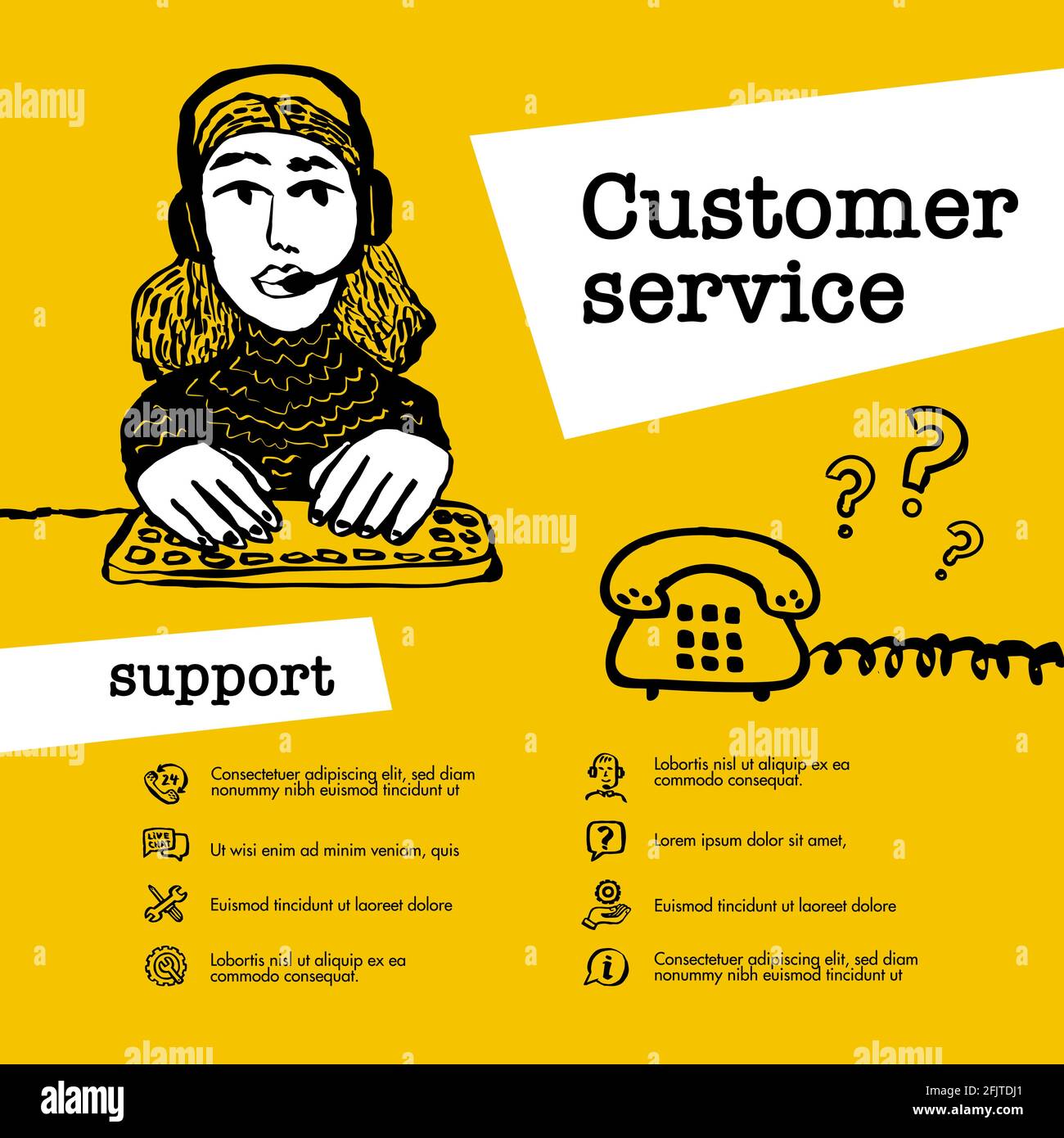 Customer service concept. Support operator chat. Web banner with female ...