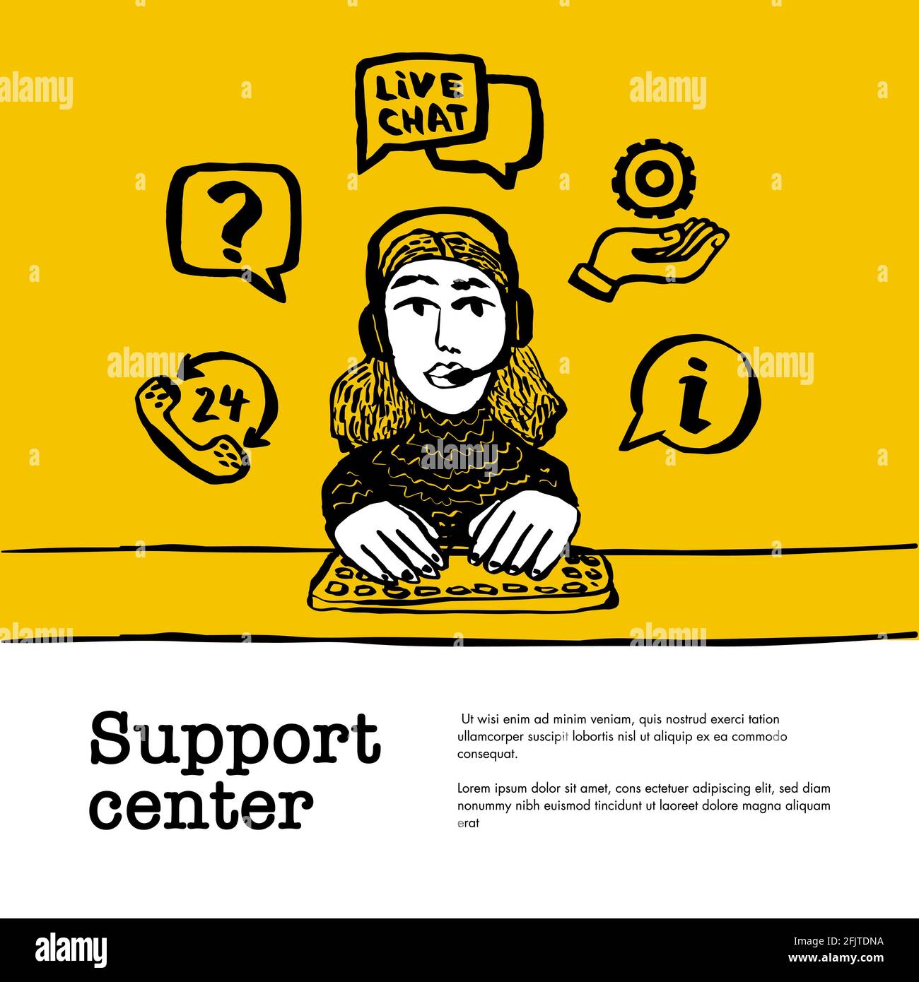 Support center concept. Customer service chat. Web banner with female ...