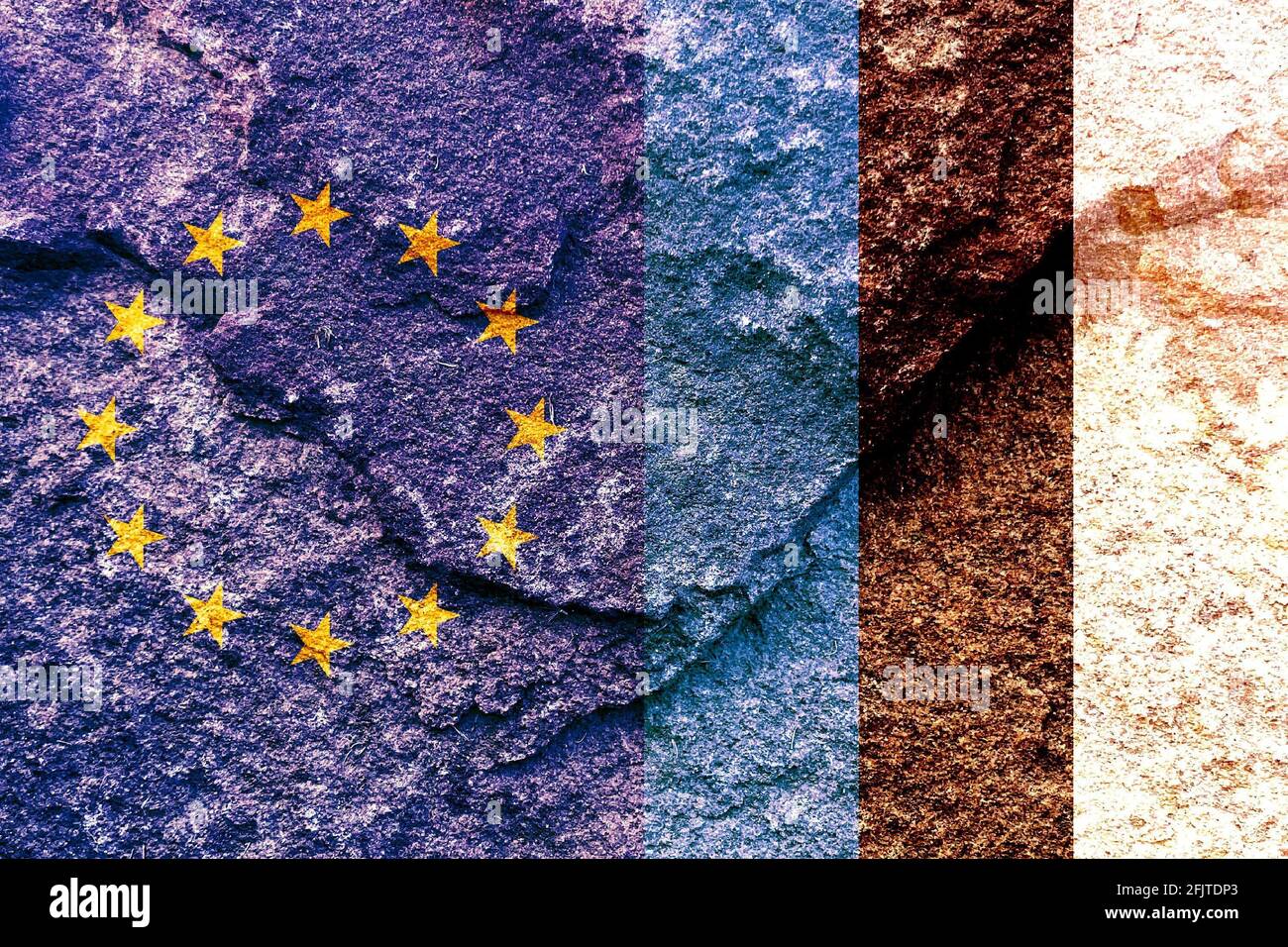 Flags of EI and Estonia painted on cracked wall background - Politics ...