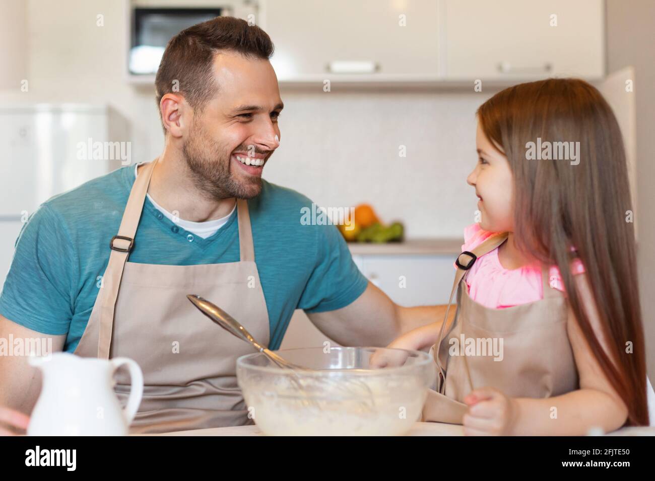 Daughter And Daddy Having Fun With Dough Baking Cookies Indoor Stock ...
