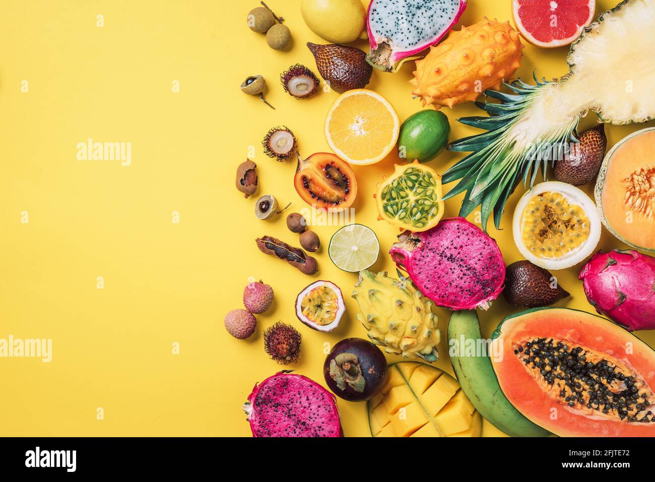 Exotic fruits - pineapple, papaya, mango, annona, banana, pitahaya ...