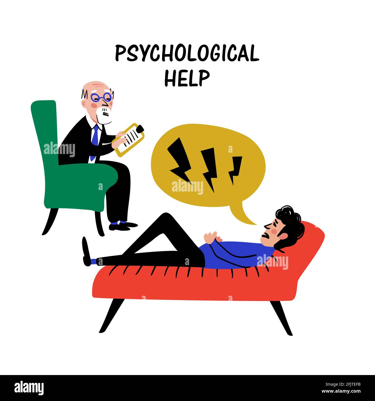 Psychology. Psychological help. Doctor and patient, a man lying on sofa ...