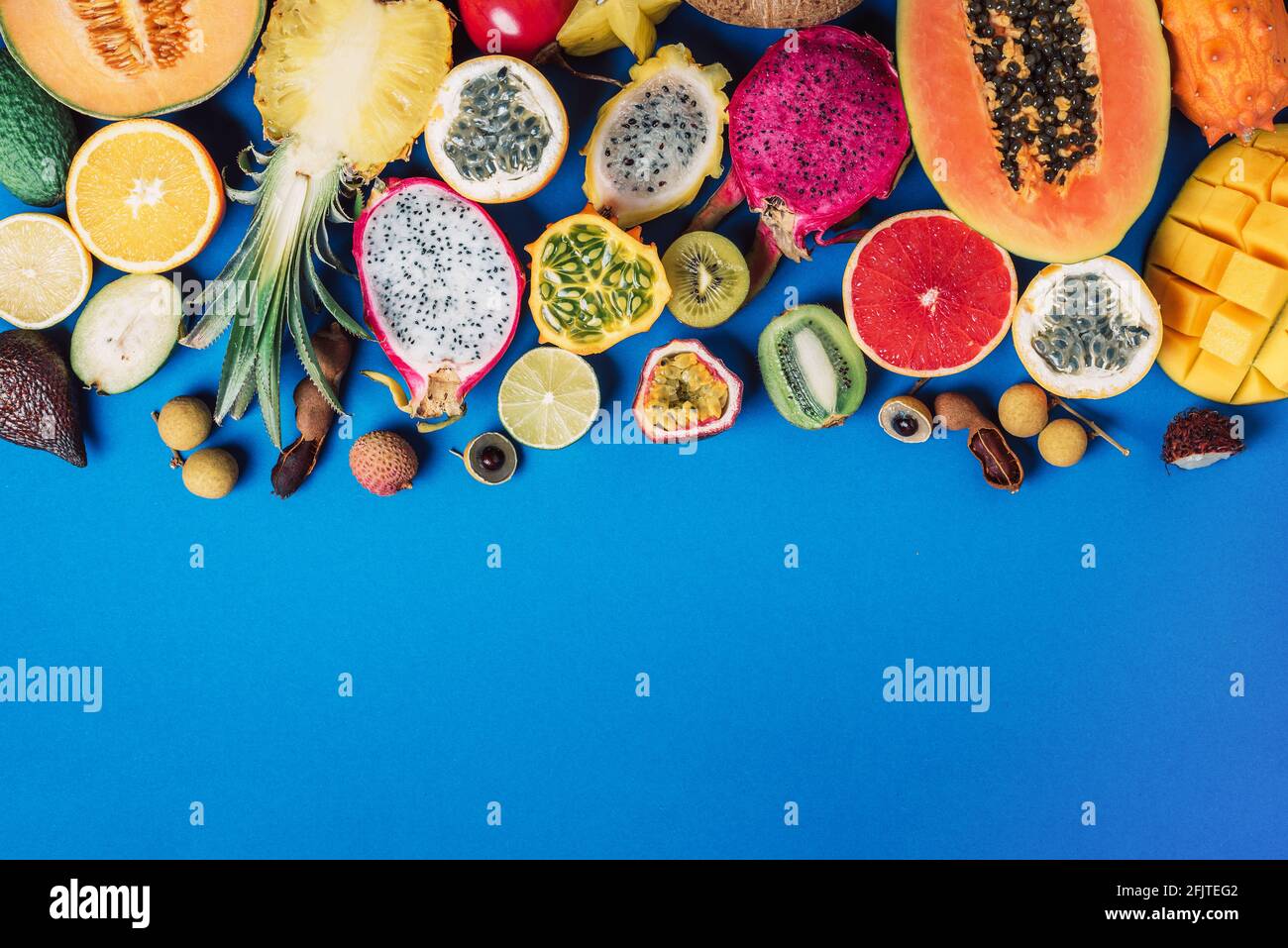 Exotic fruits - pineapple, papaya, mango, annona, banana, pitahaya ...