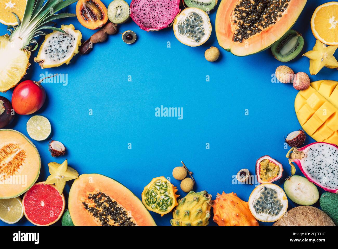 Exotic fruits - pineapple, papaya, mango, annona, banana, pitahaya ...