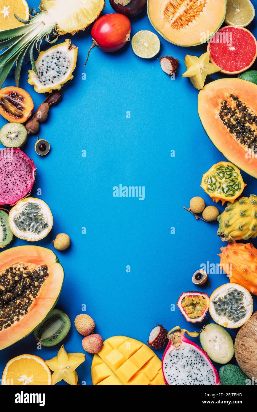 Exotic fruits - pineapple, papaya, mango, annona, banana, pitahaya ...