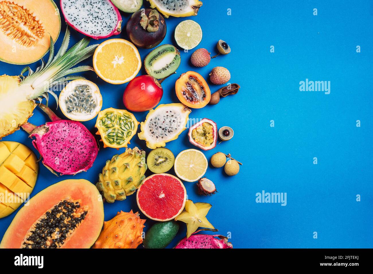 Exotic fruits - pineapple, papaya, mango, annona, banana, pitahaya ...