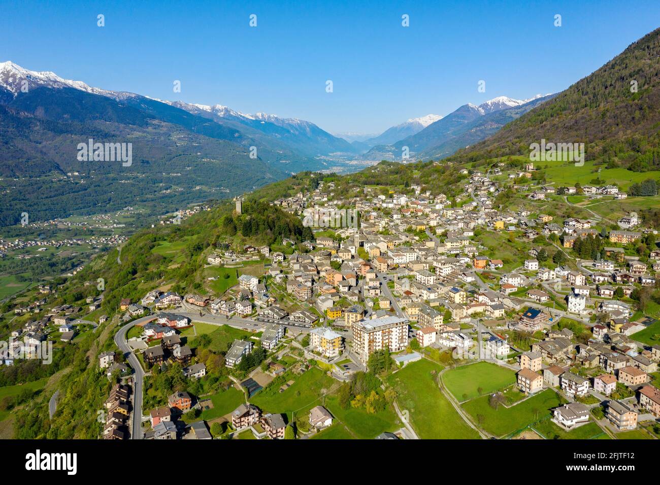 Teglio, Valtellina (IT), Aerial view of the town Stock Photo - Alamy