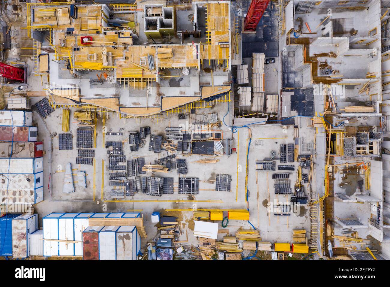 Building construction site and equipment aerial view Stock Photo - Alamy