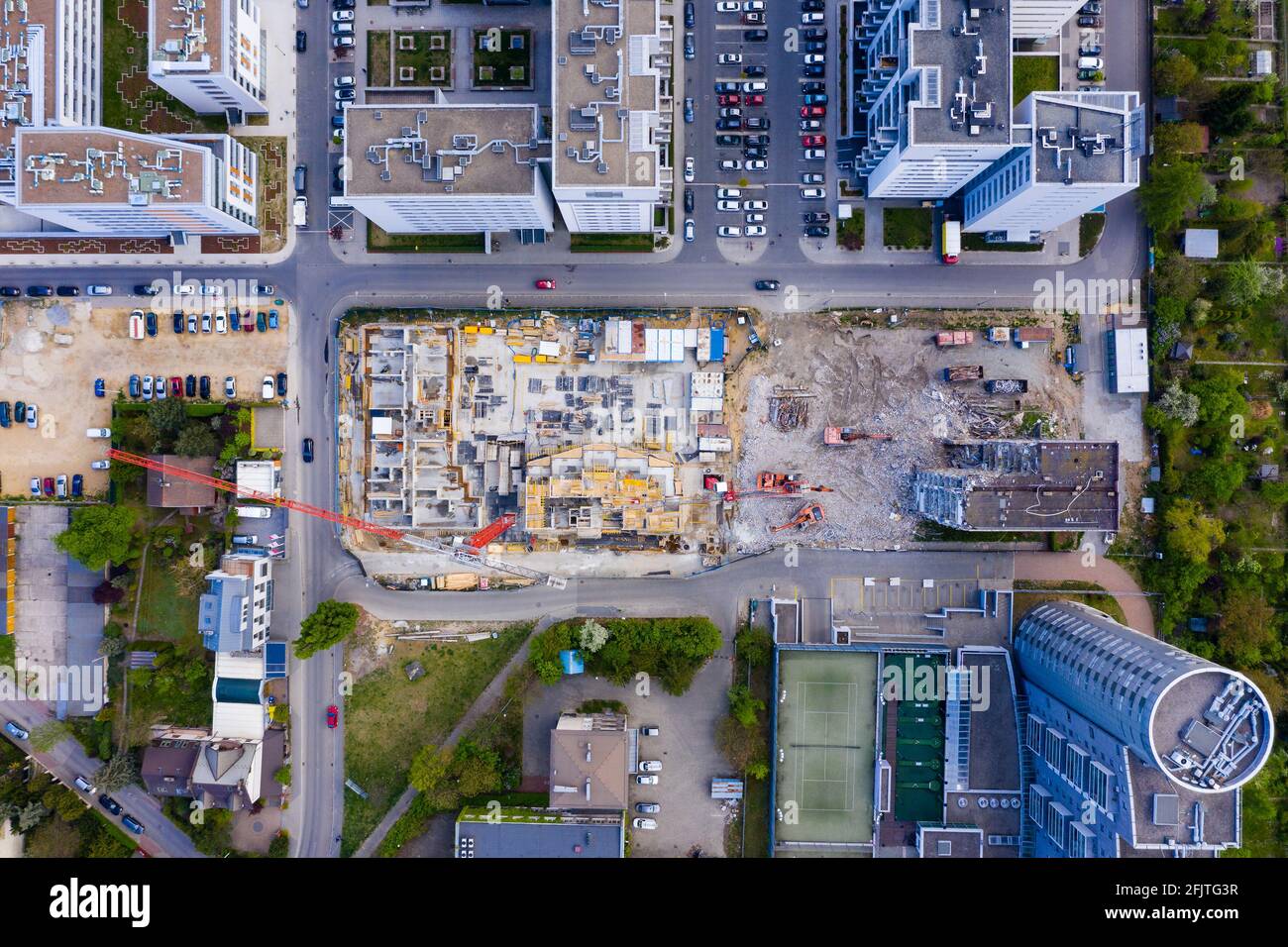 Aerial top view of construction site. Building new residential ...