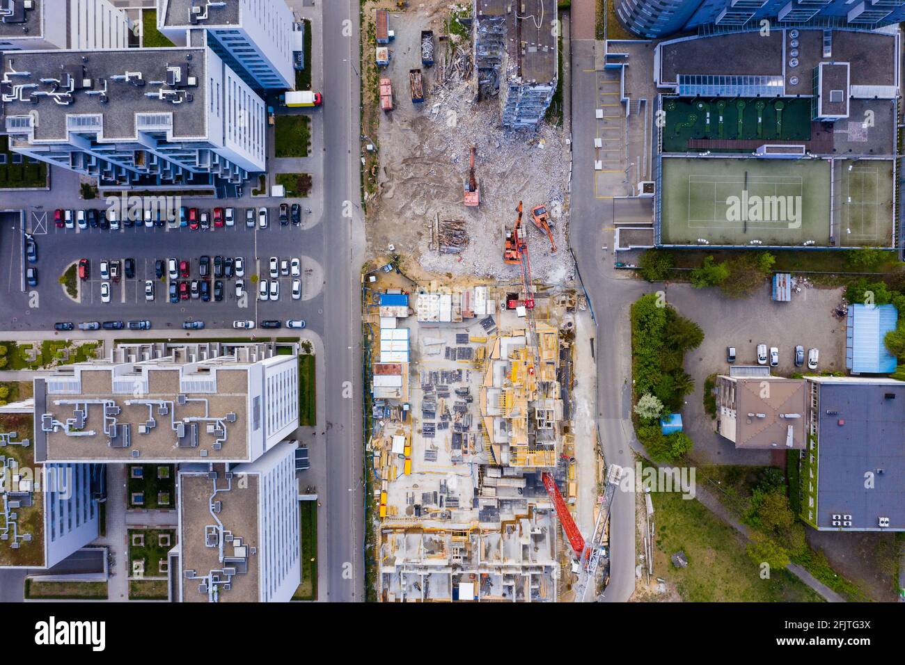 Aerial top view of construction site. Building new apartment buildings ...