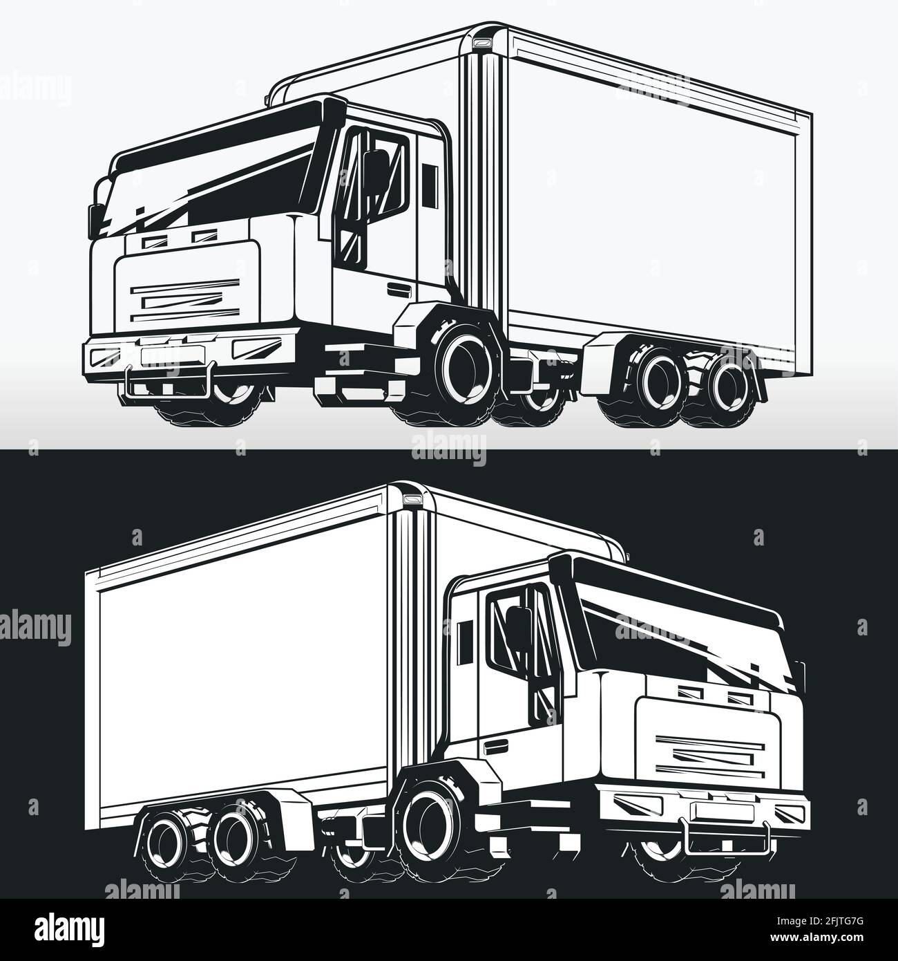Silhouette Delivery Truck Logistic Cargo Box Stencil Vector Drawing ...