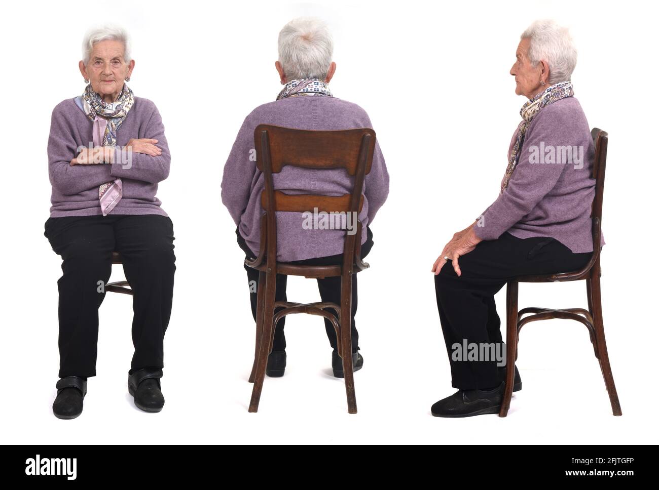 Senior woman sitting side view chair Cut Out Stock Images & Pictures ...