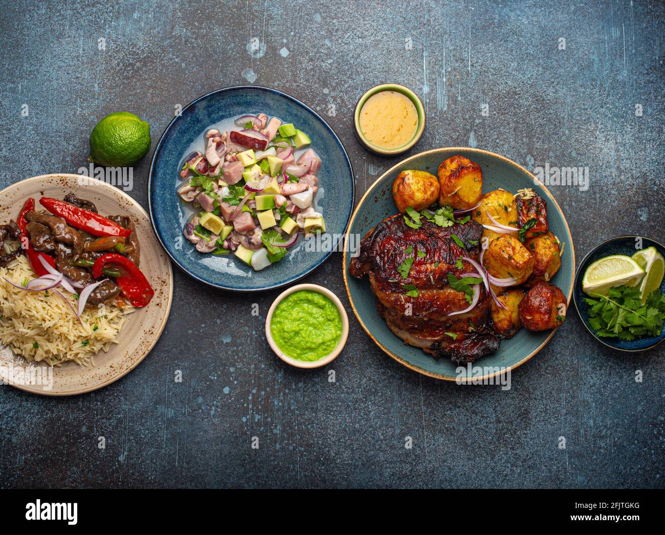 Traditional dishes of Peruvian cuisine from above Stock Photo - Alamy
