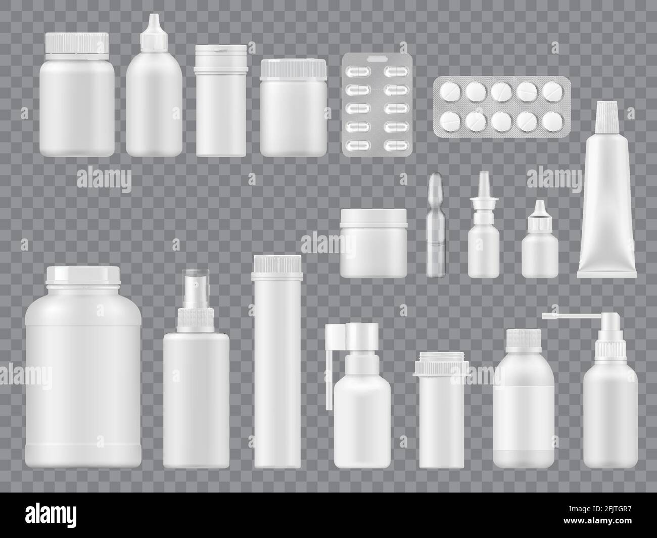 Medical packages and bottles on transparent background, vector mockups ...