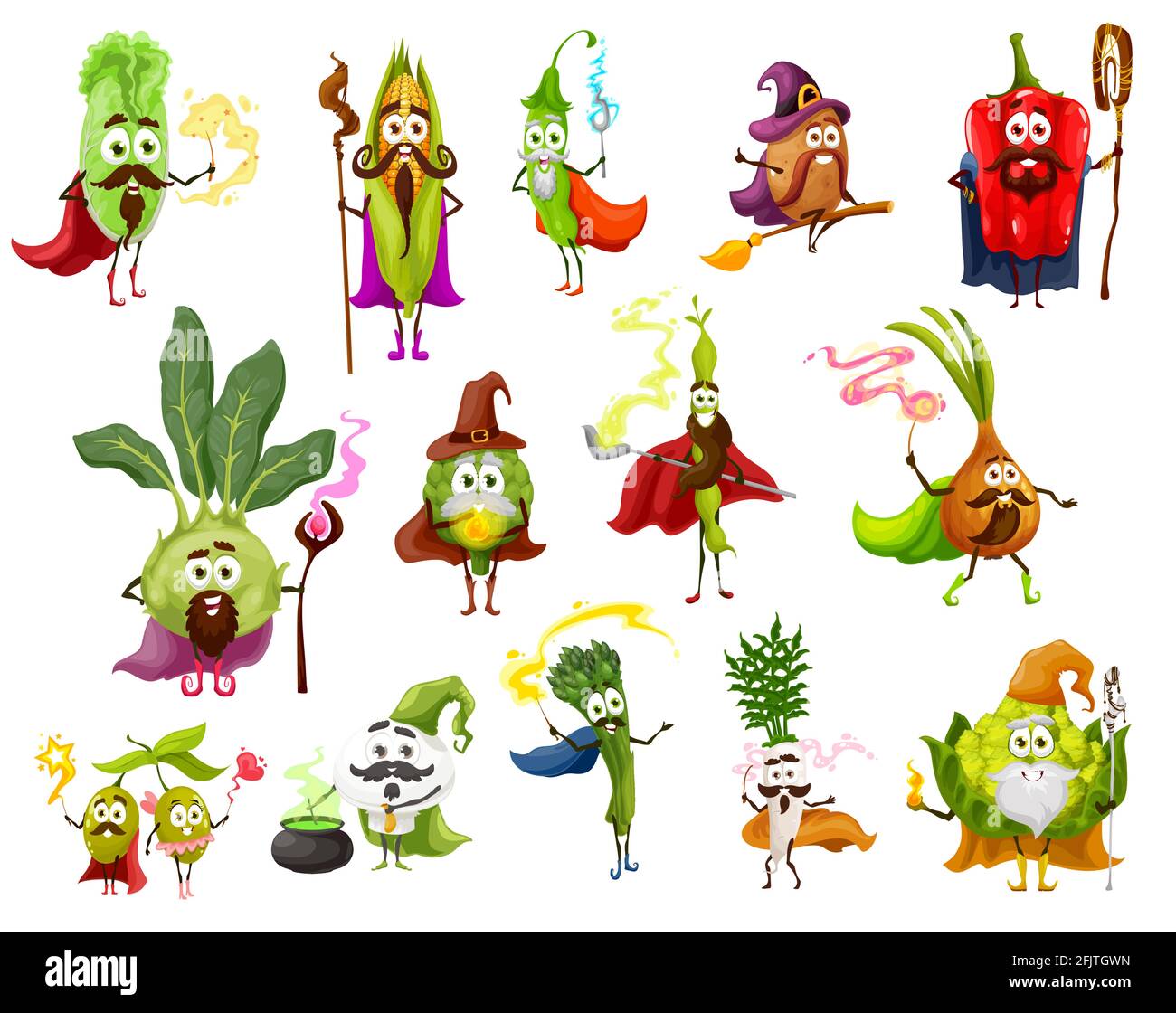 Vegetable magician, witch, wizard and fairy cartoon characters. Vector ...