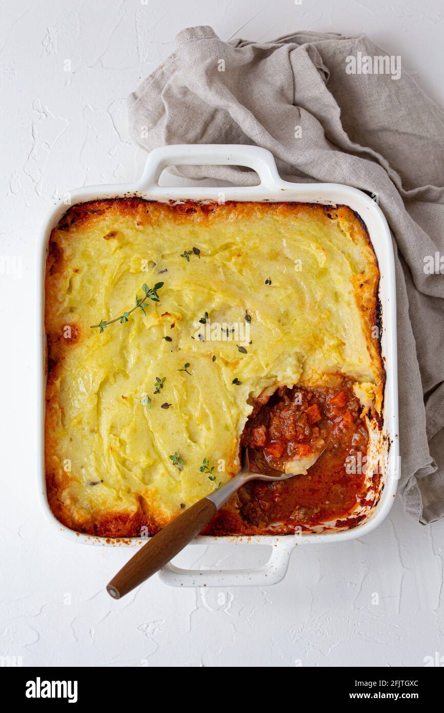 Traditional British dish Shepherd's pie casserole from above Stock ...