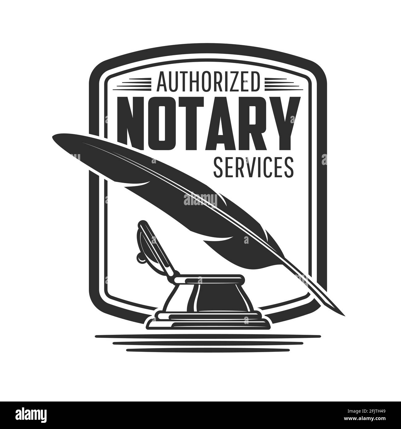 Notary or legal service icon with isolated vector vintage feather pen ...