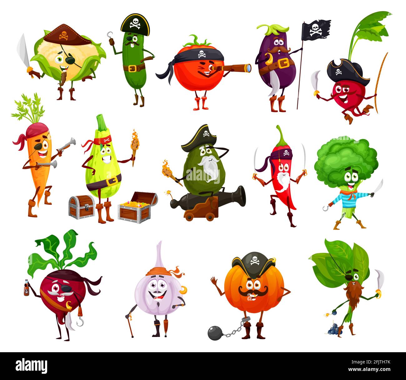 Pirate, corsair and buccaneer vegetable cartoon characters. Cute vector ...