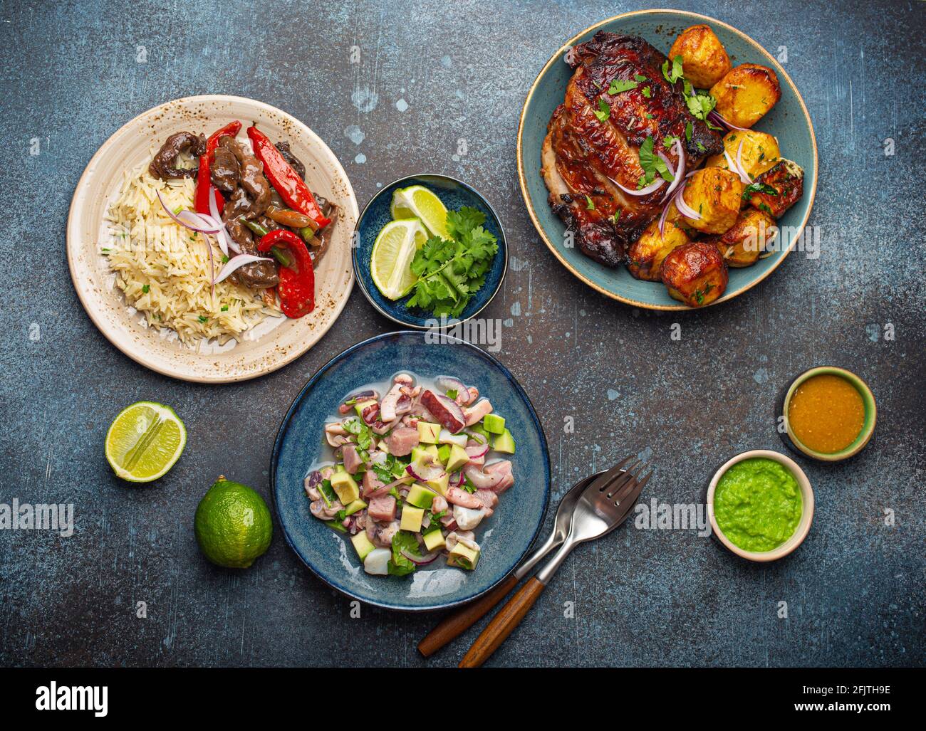 Traditional dishes of Peruvian cuisine from above Stock Photo - Alamy