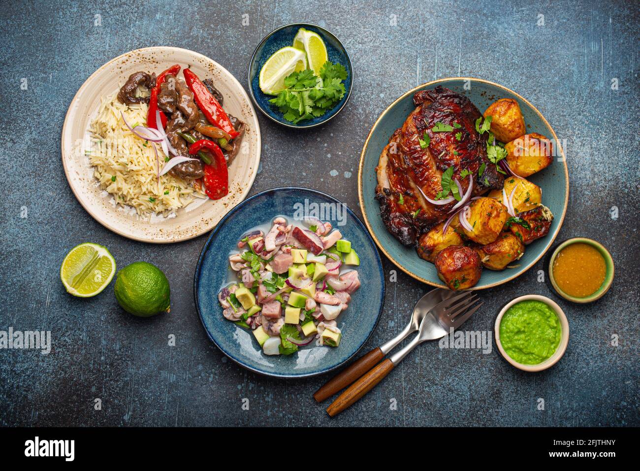 Traditional dishes of Peruvian cuisine from above Stock Photo - Alamy
