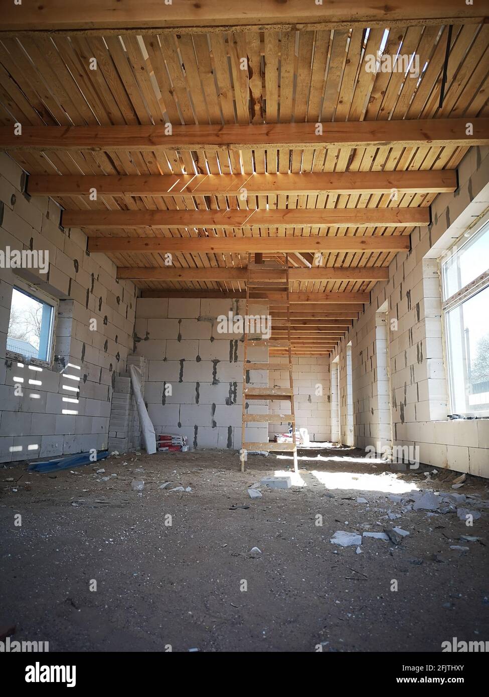 wooden ceiling bottom view. internal work Stock Photo - Alamy