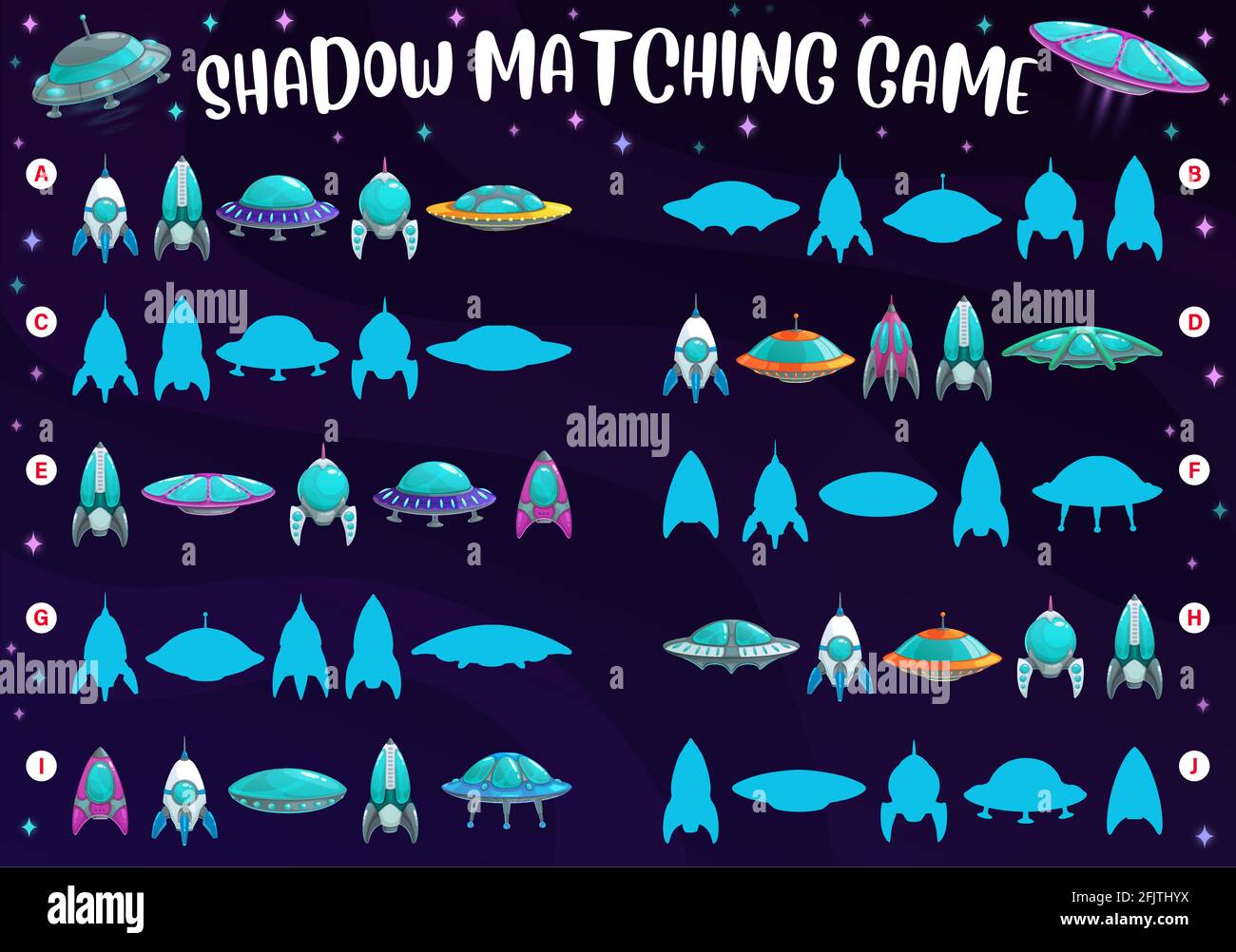 Shadow match kids game with rockets and spaceships, find and match ...