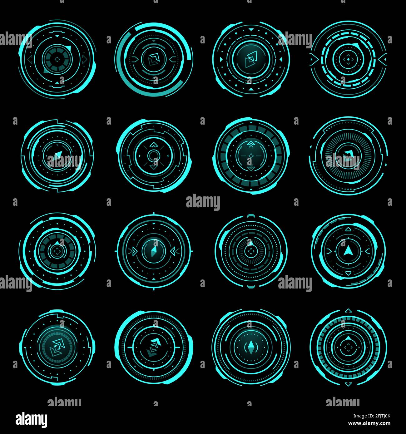 HUD compass, aim control panel or navigation interface. Futuristic vector optical round aiming ...