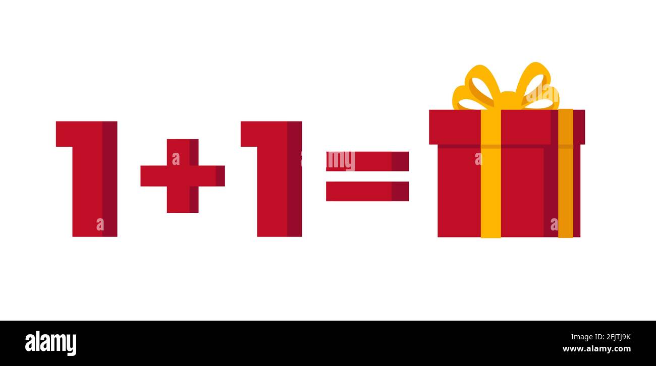 One plus one equals three, get one free as a gift, sale promotion, 3d ...