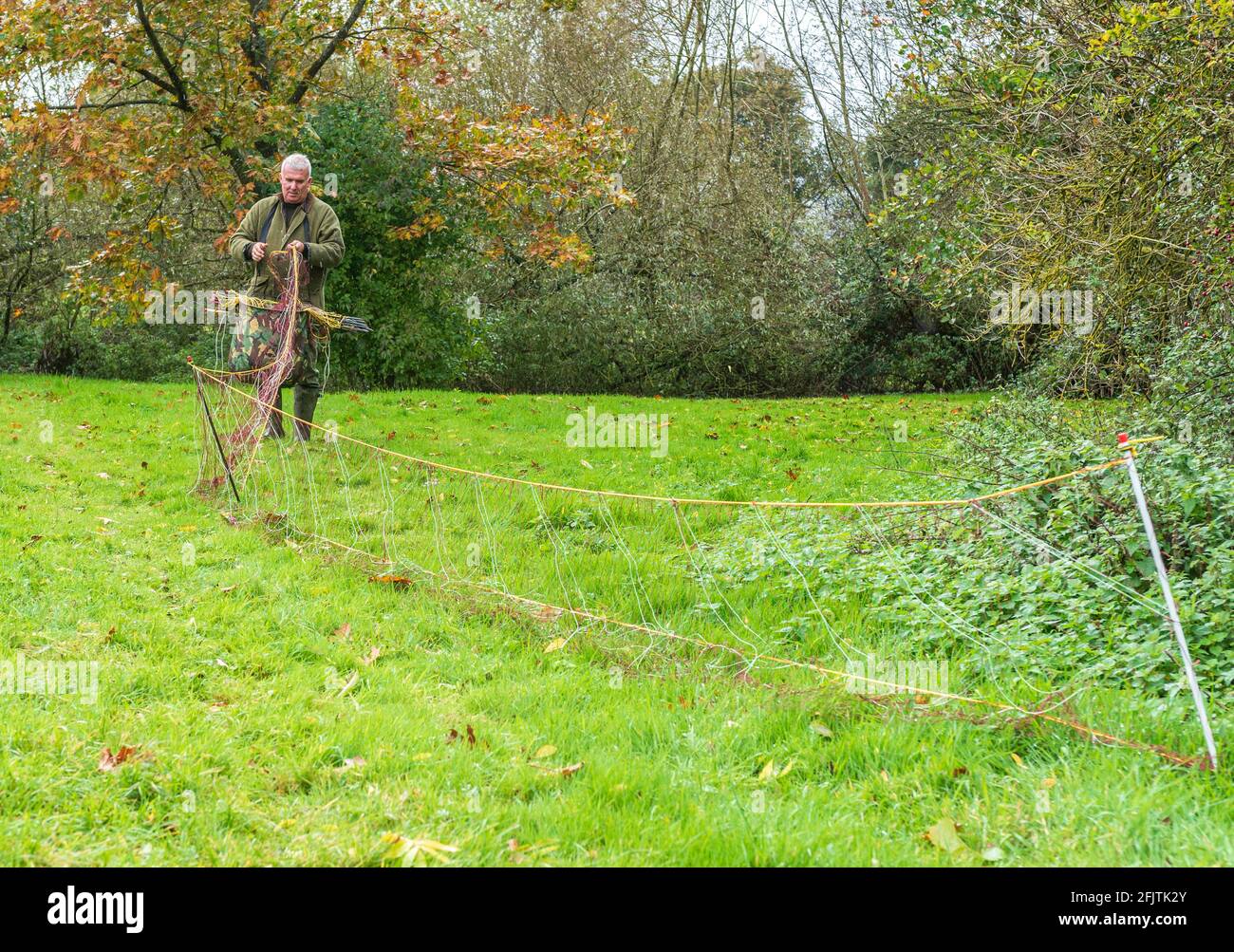 Kent, England, UK - A pest controller and warrener, working with a long ...