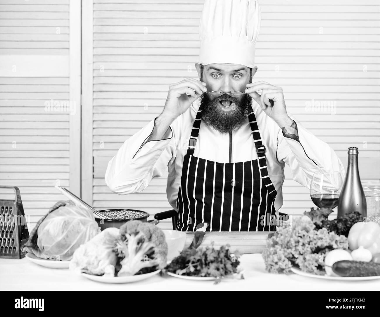 Guy in professional uniform ready cook. Master chef concept. Culinary ...