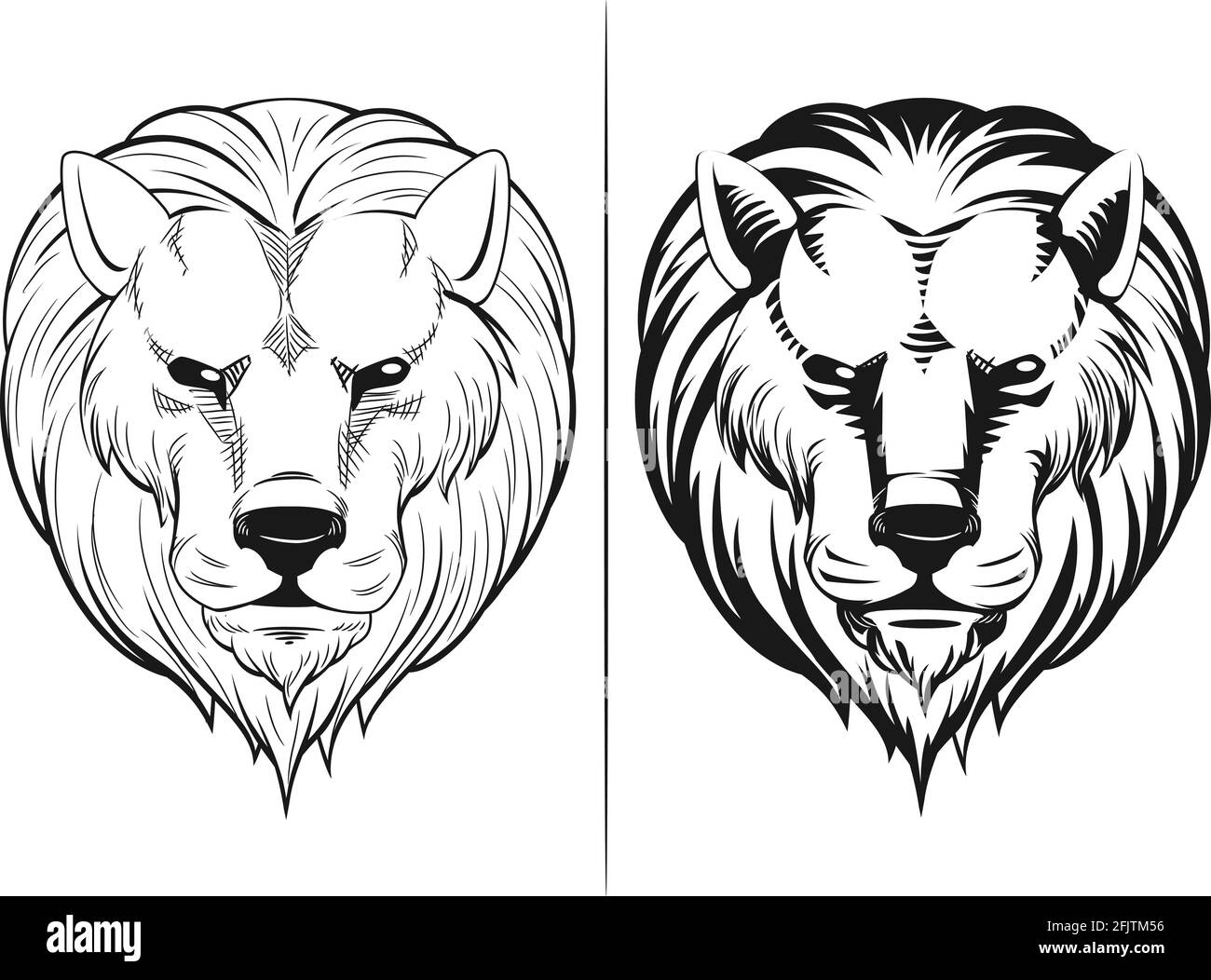 Sketch Lion Head Front View Doodle Outline Vector Illustration Drawing ...