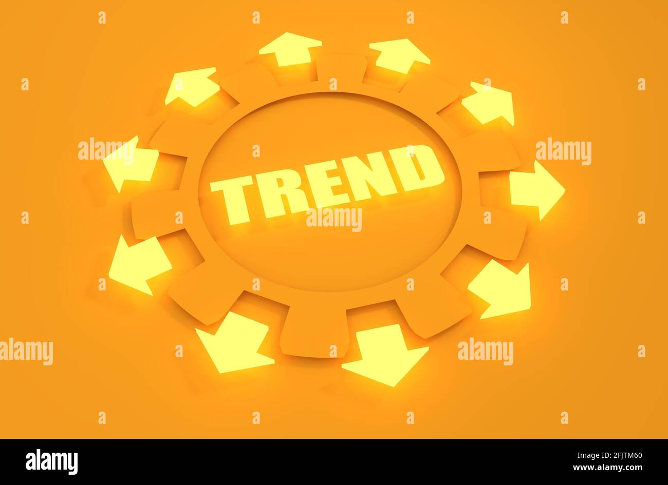 Industry theme relative concept. Arrows withing cog wheel. Trend text ...