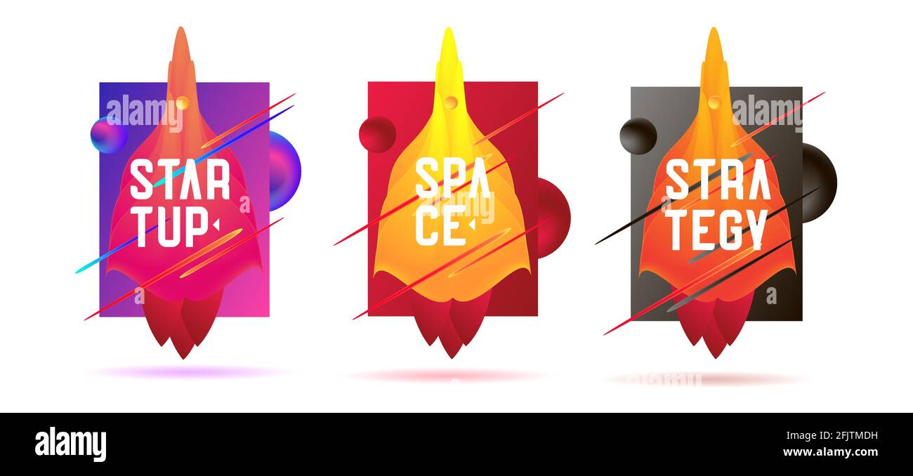 Startup business project leaflet or poster set with stylized ...