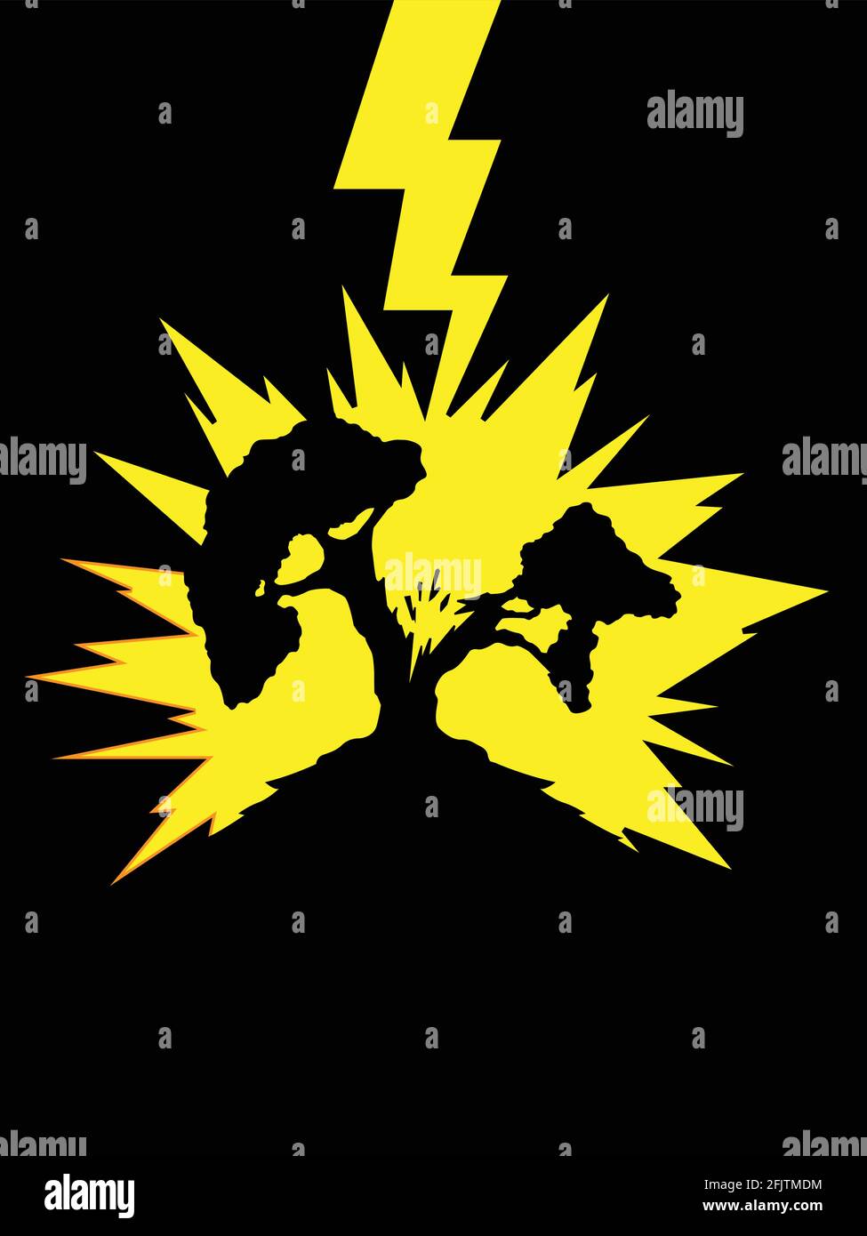 Thunder Lightning Strike Tree Silhouette Illustration Vector Stock ... Thunder Lightning Strike Tree Silhouette Illustration Vector Stock ...