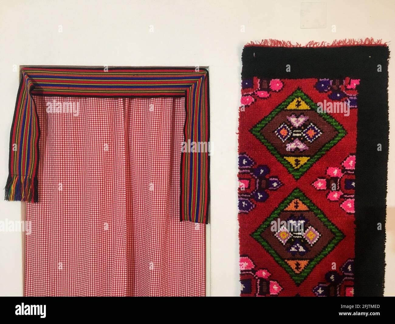 Traditional Serbian carpet and curtains Stock Photo - Alamy