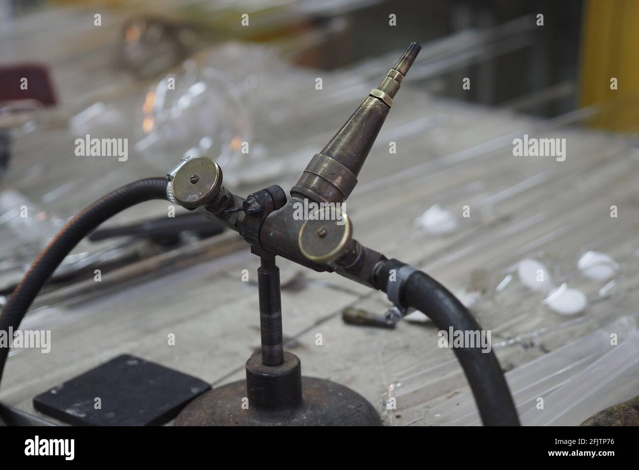Gas burner in a glass-blowing workshop. Technology and science Stock ...