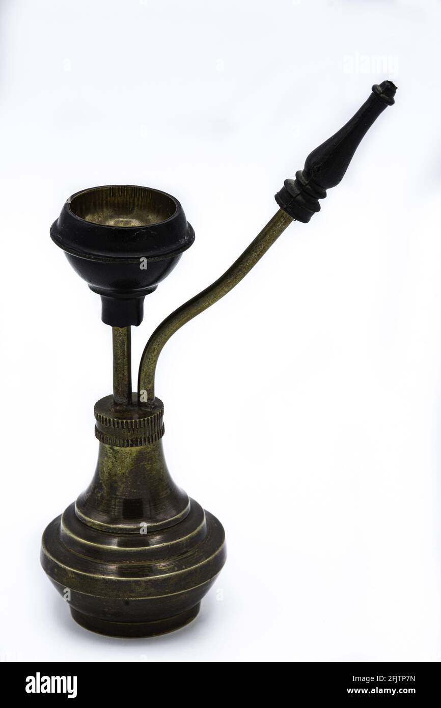 Vertical shot of a classic hookah brass isolated on white background ...
