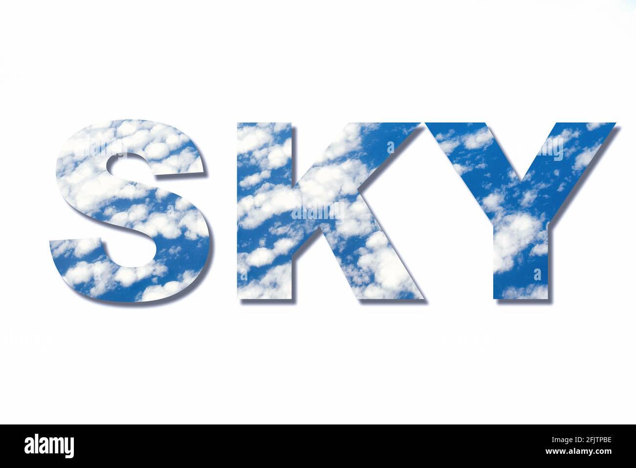 Inscription Sky made with clouds and sky view from airplane window ...