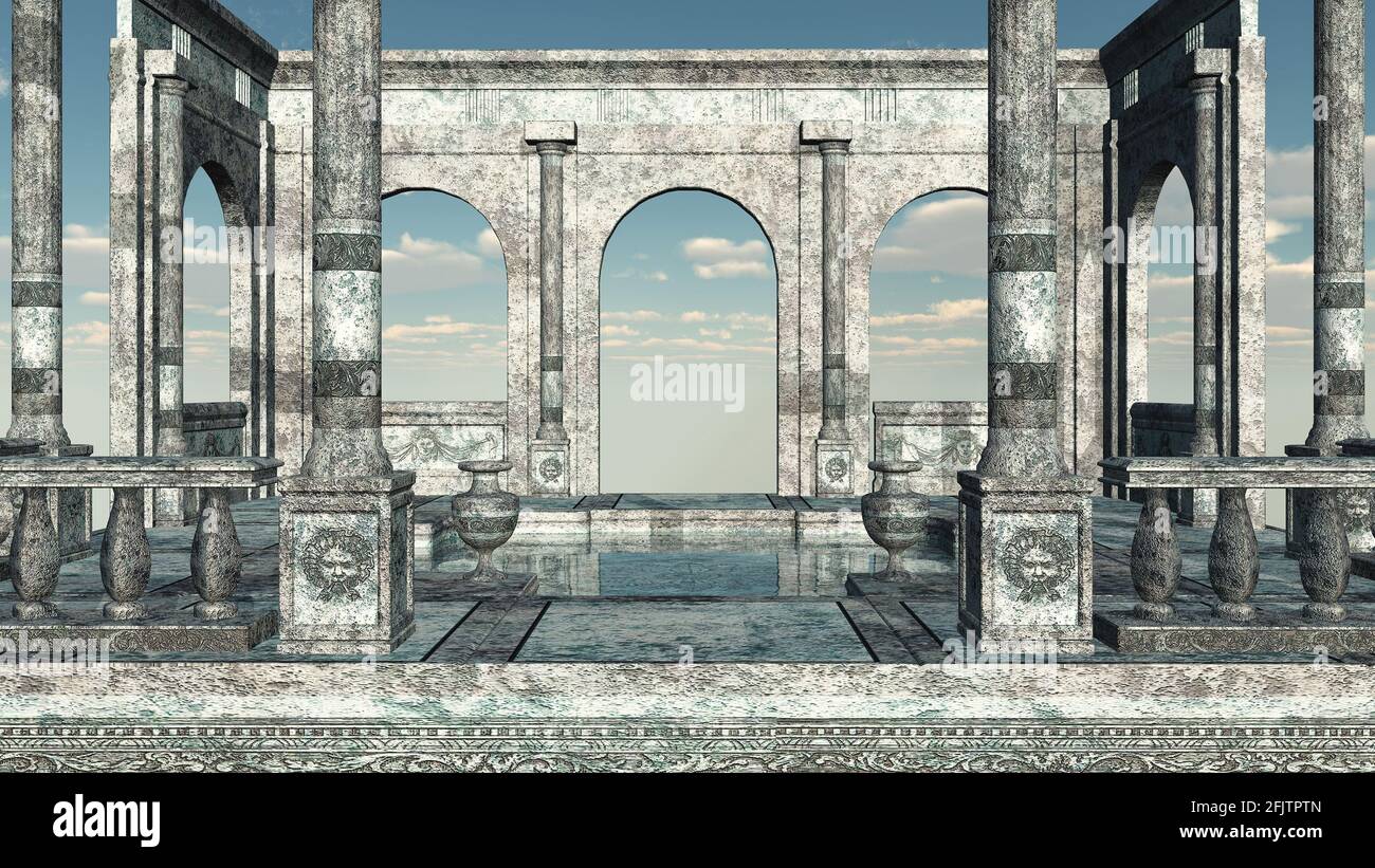 ancient temple columns and thermal pool Stock Photo - Alamy